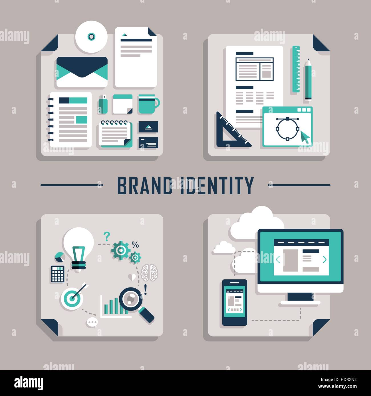 set of flat design vector concept icons for brand identity Stock Vector ...