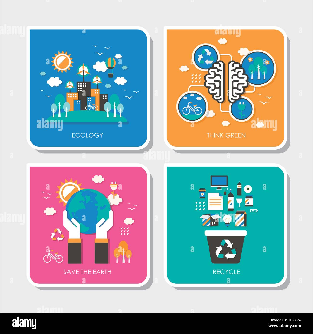 set of flat design vector illustration for ecology, think green, save ...