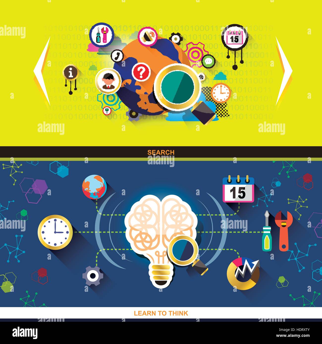 flat design concept for research and learn to think, used for web ...