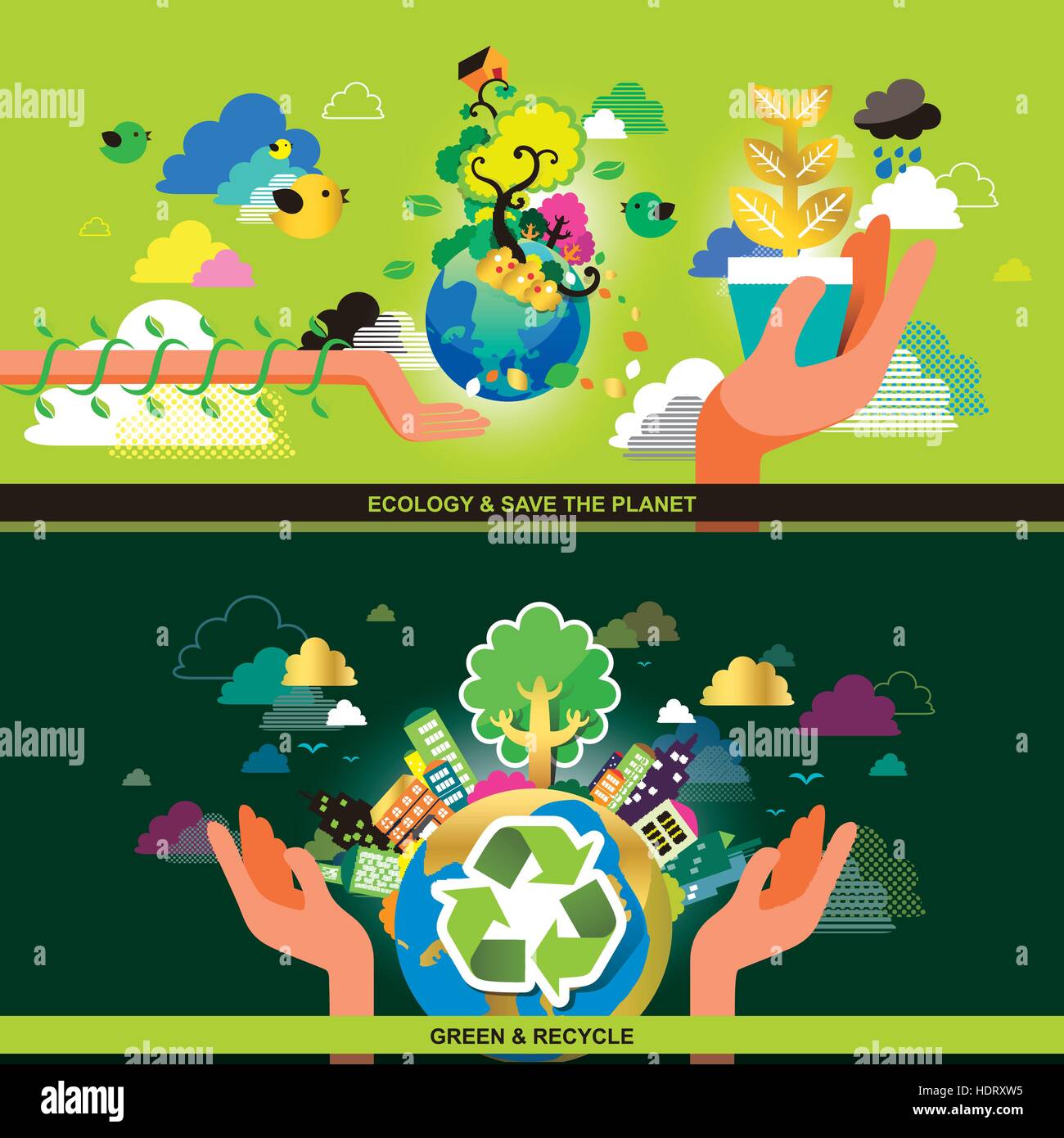 flat design concept for ecology, green, recycle and save the planet ...