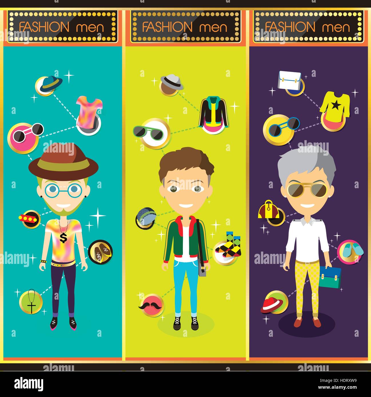 set of flat design concept icons for men's fashion, icons for fashion ...