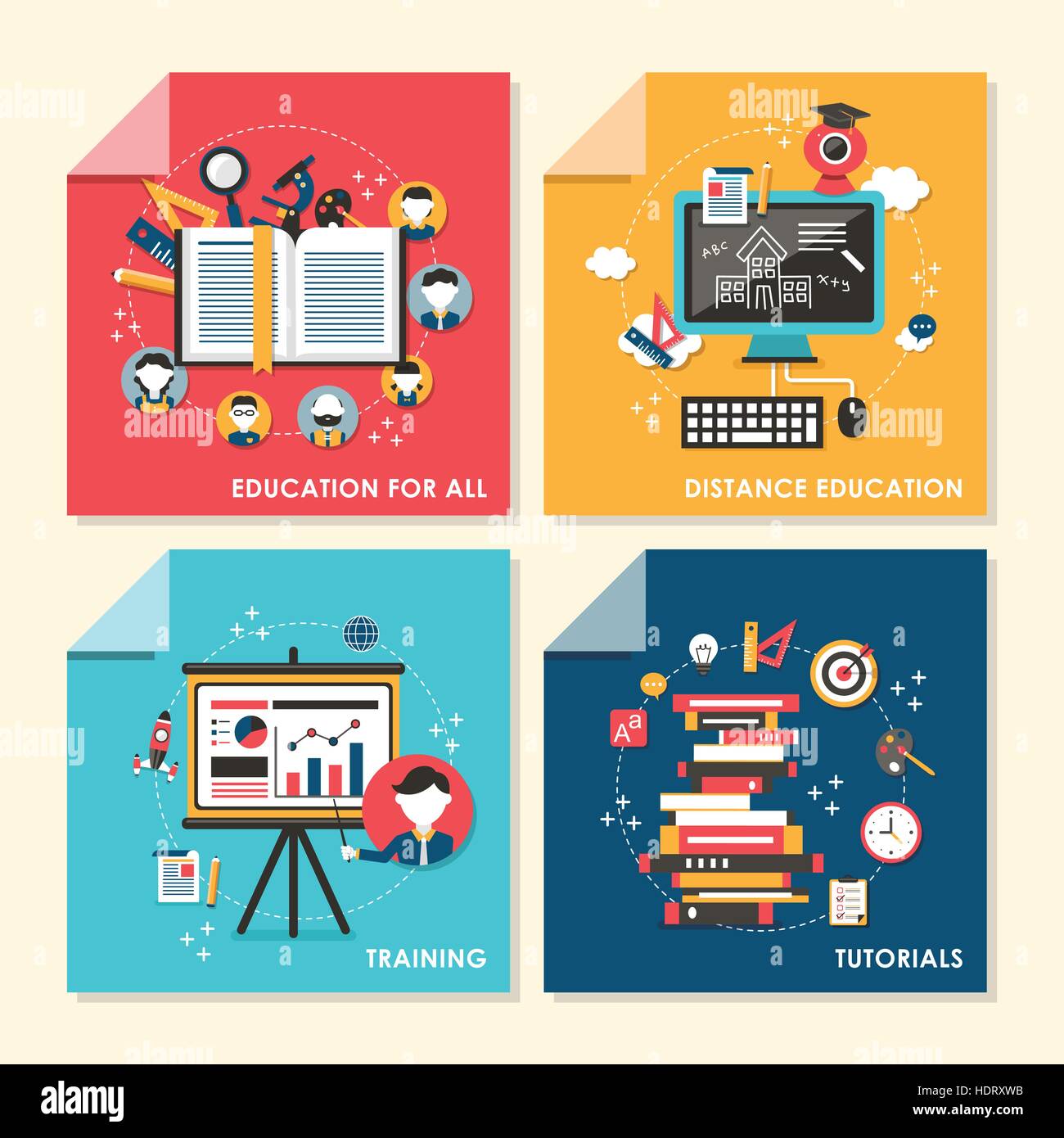 vector set of flat design concept illustration for education for all ...