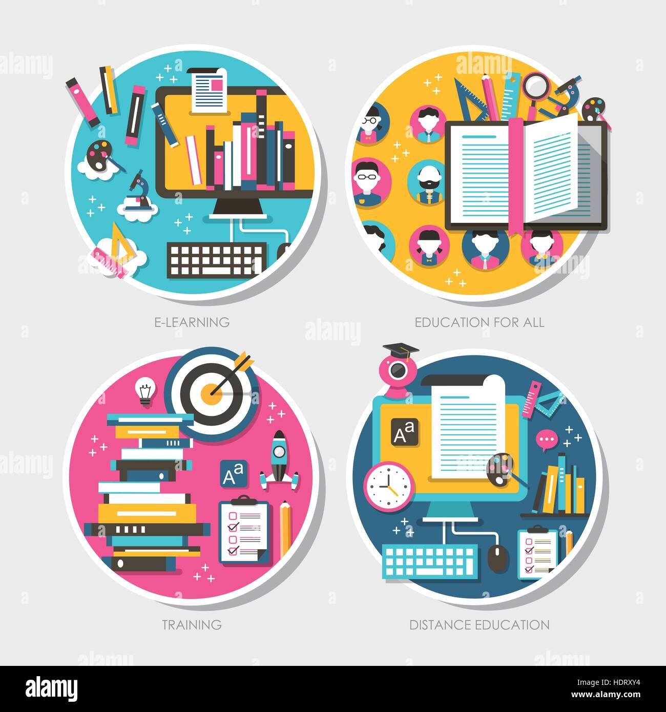 vector set of flat design concept illustration for education for all ...