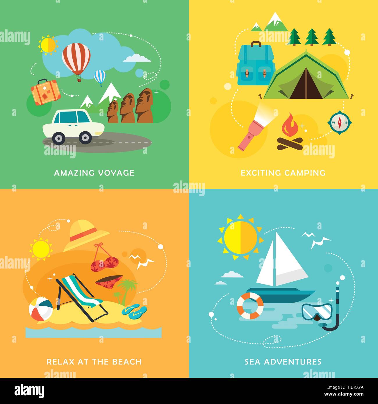 flat design icons set of summer traveling topic Stock Vector Image ...