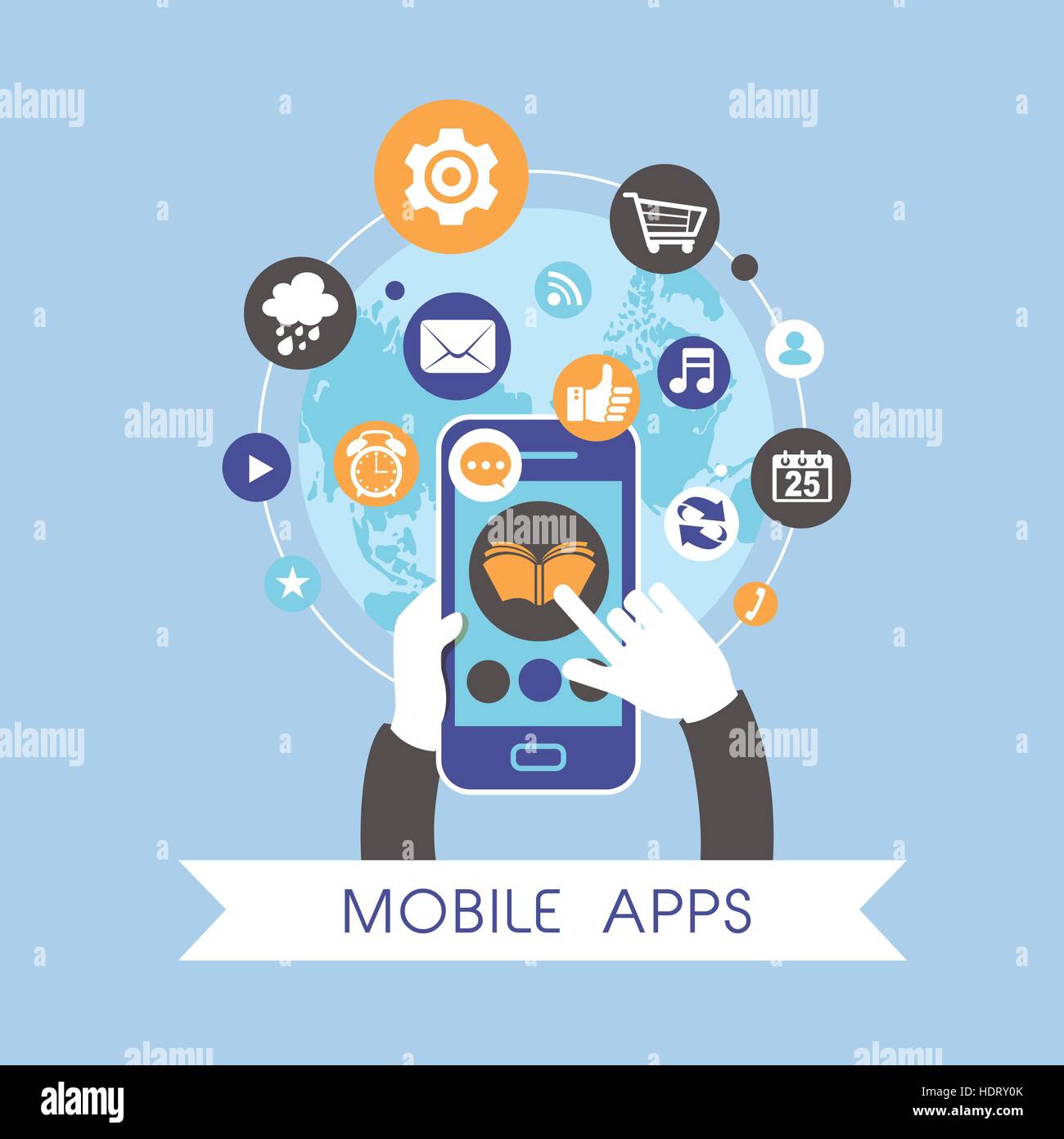 flat design for mobile apps concept set over blue Stock Vector Image ...