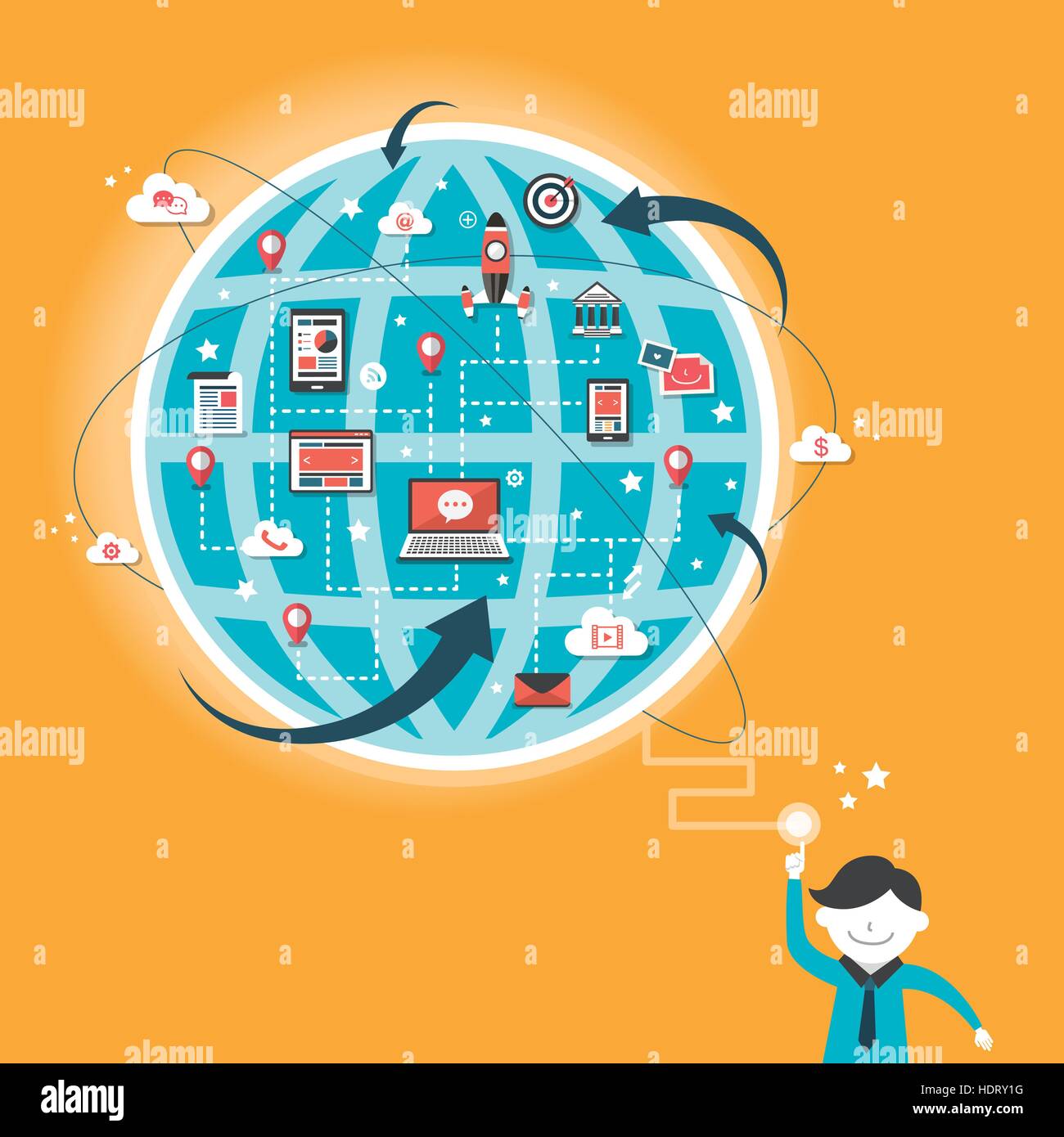 flat design for global communication concept over yellow Stock Vector ...