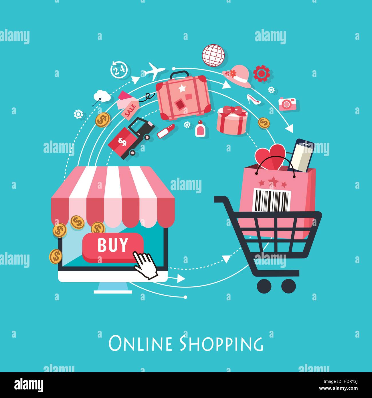 flat design for online shopping concept graphic Stock Vector Image ...