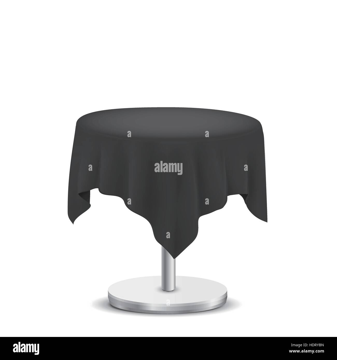 white round table with black cloth isolated on white background Stock ...