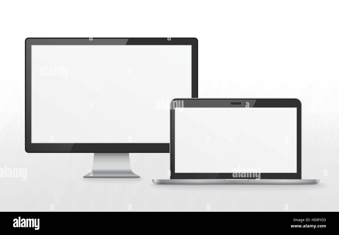 device set with flat screen TV and laptop over white background Stock ...