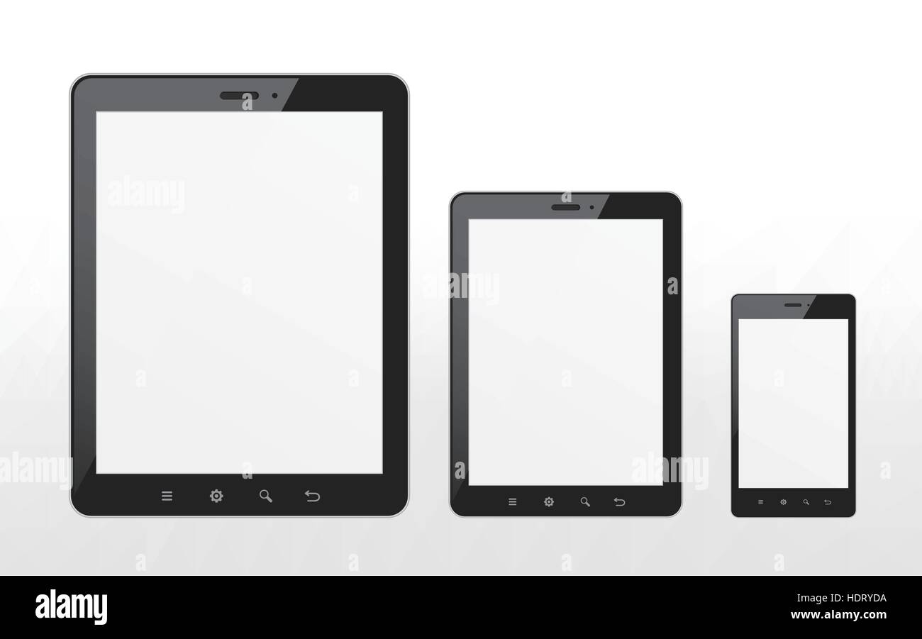 different sizes of tablet and smart phone over white background Stock ...