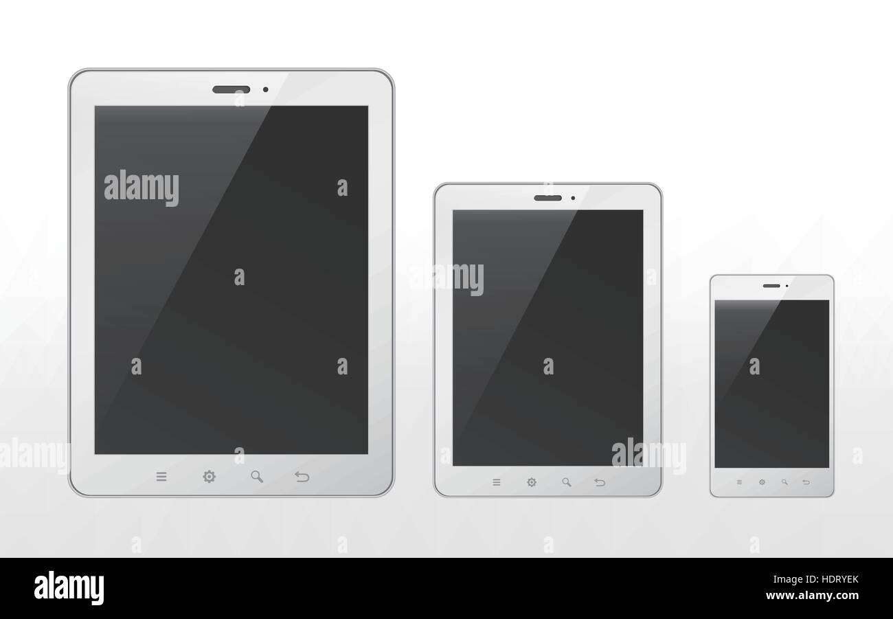 different sizes of tablet and smart phone over white background Stock ...