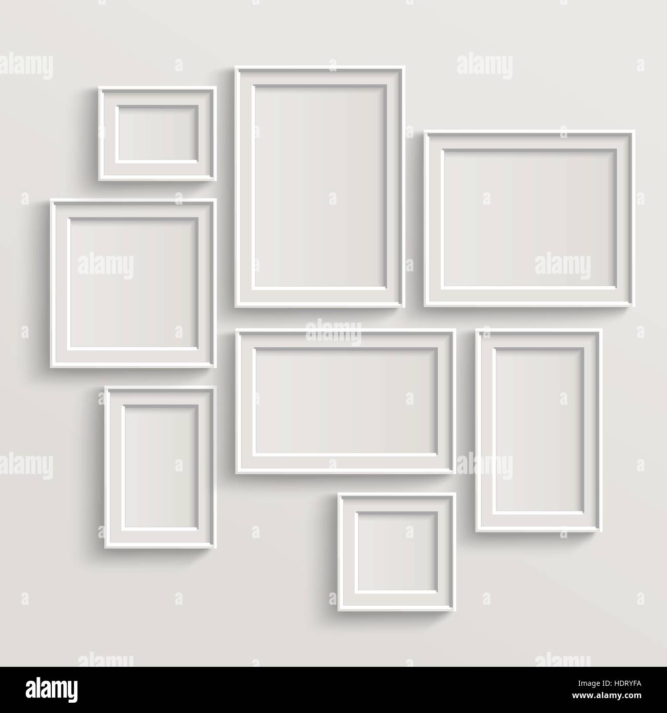 blank picture frame template set isolated on wall Stock Vector Image ...