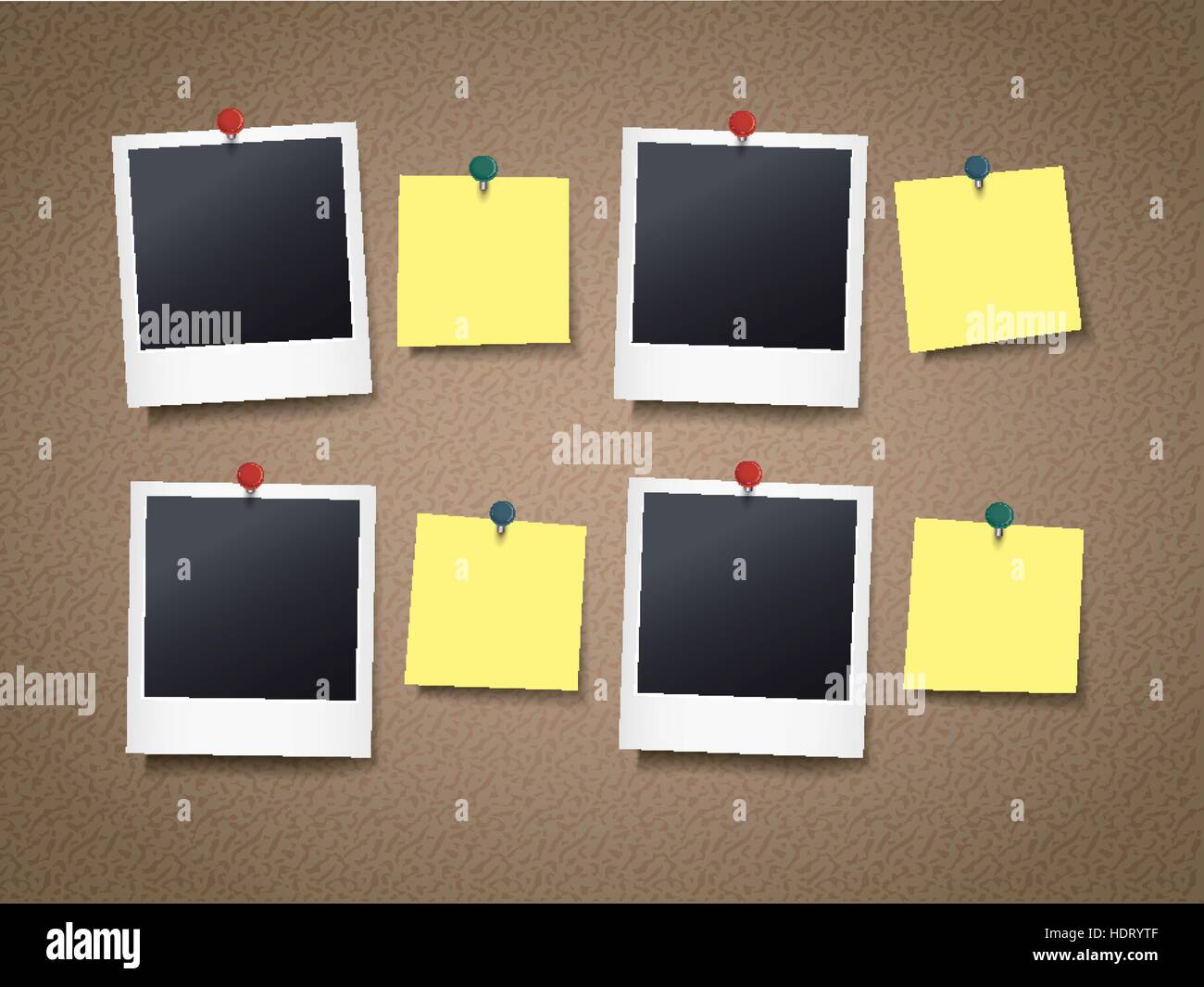 photo frames and note papers with pin isolated on corkboard Stock ...