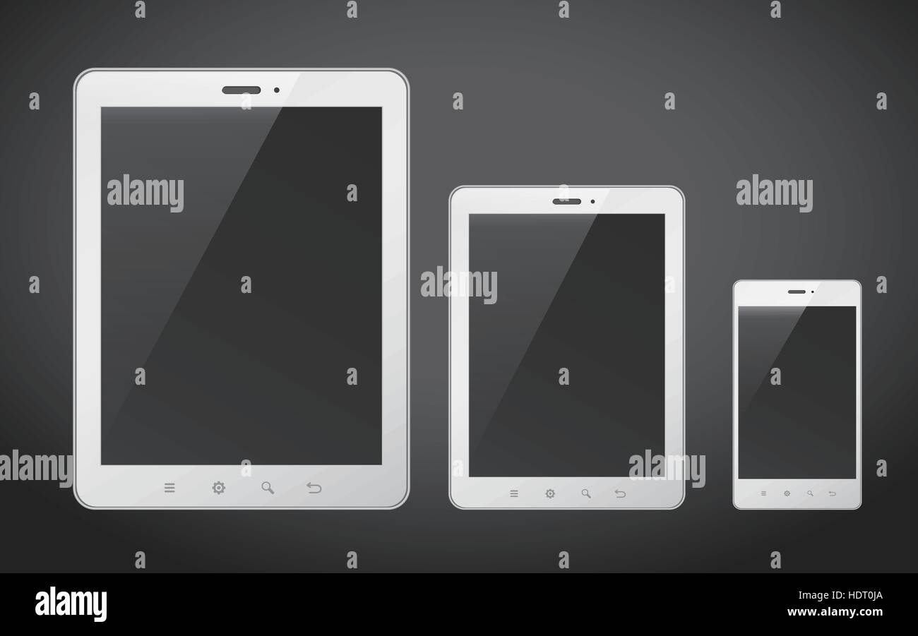 device set that includes tablet and smart phone over black background ...