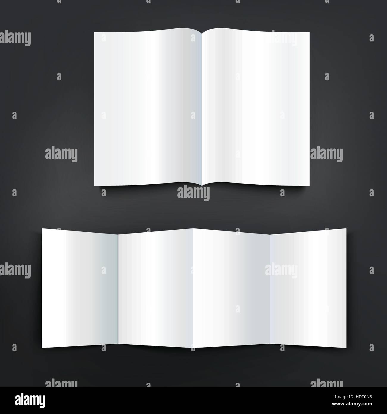 blank open magazine and brochure isolated on black background Stock ...