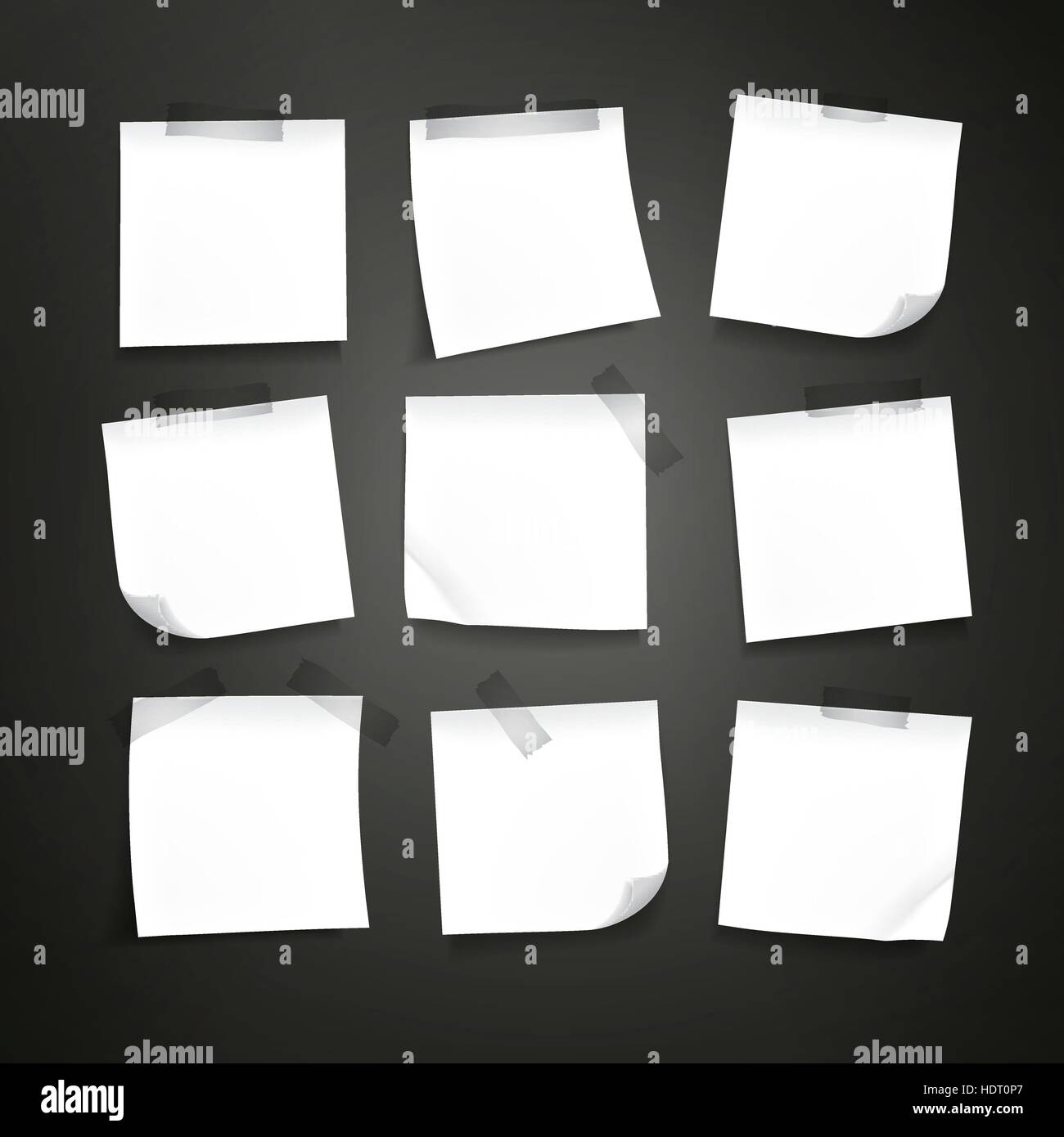 blank note paper set isolated on black background Stock Vector Image ...