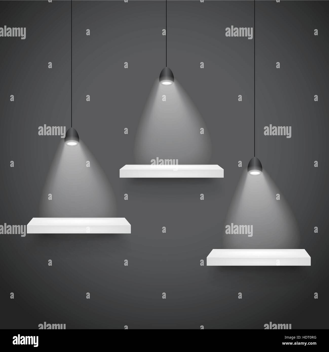 3d exhibition shelves with soft light over black background Stock ...