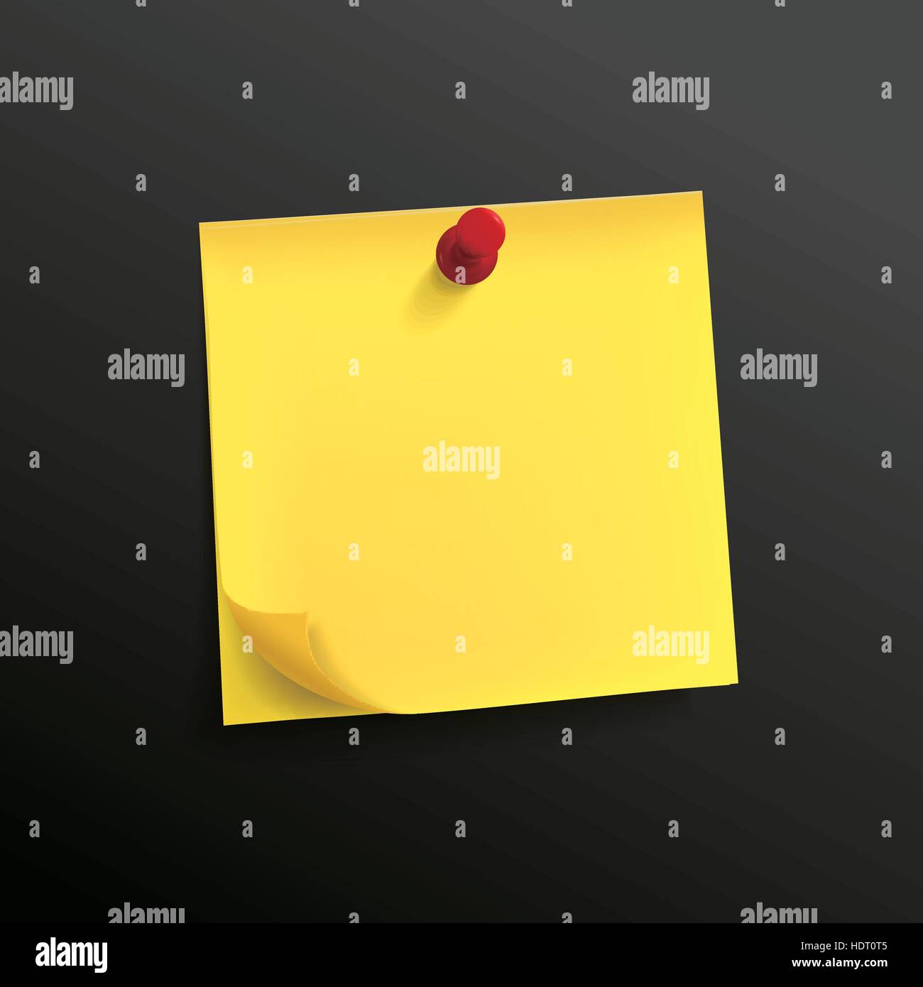 yellow note paper with pin isolated on black background Stock Vector ...