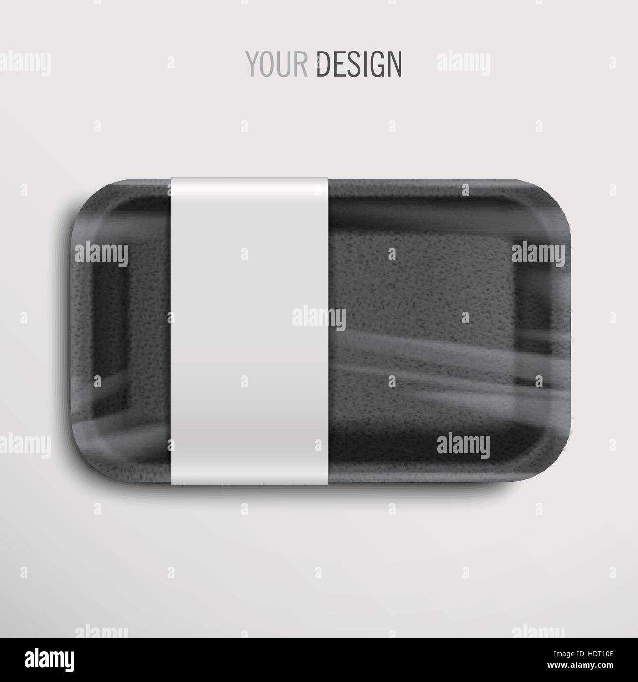 empty wrapped black food tray with label over white background Stock ...