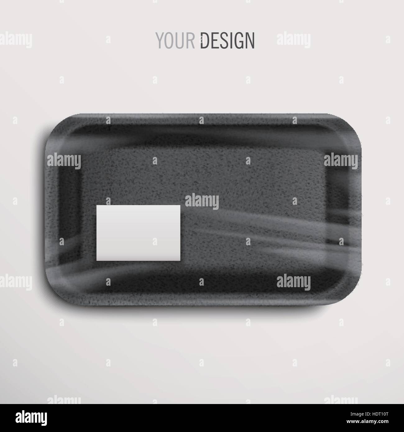 empty wrapped black food tray with label over white background Stock ...