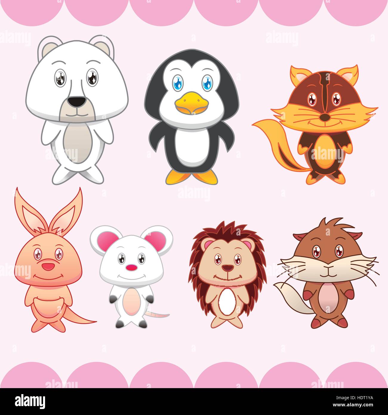 seven lovely animals set on pink background Stock Vector Image & Art ...