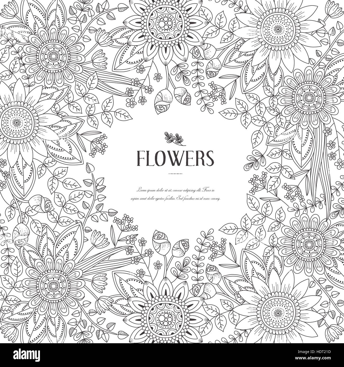 splendid flower frame coloring page in exquisite style Stock Vector ...