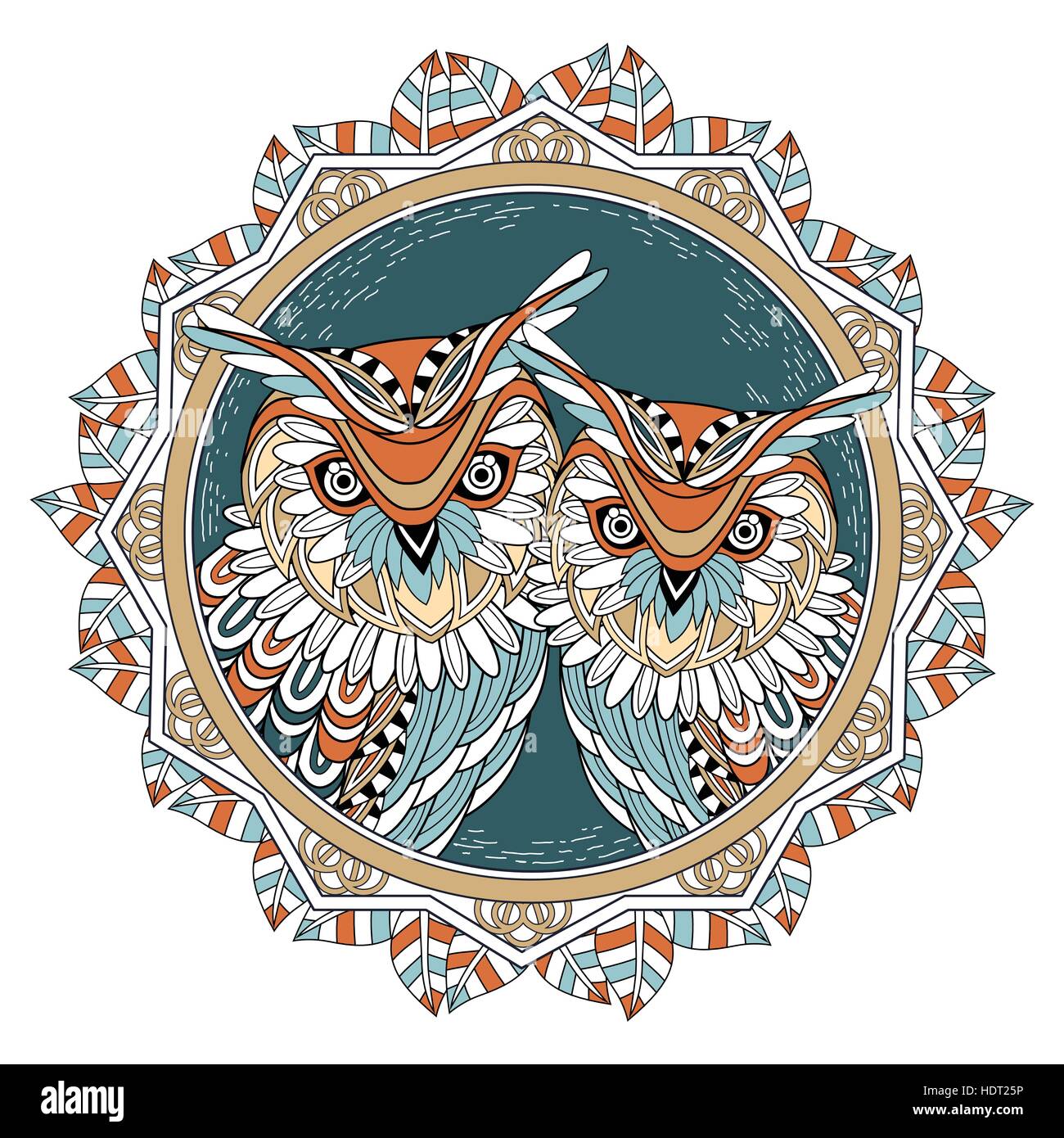 lovely owl couple coloring page in exquisite style Stock Vector Image ...