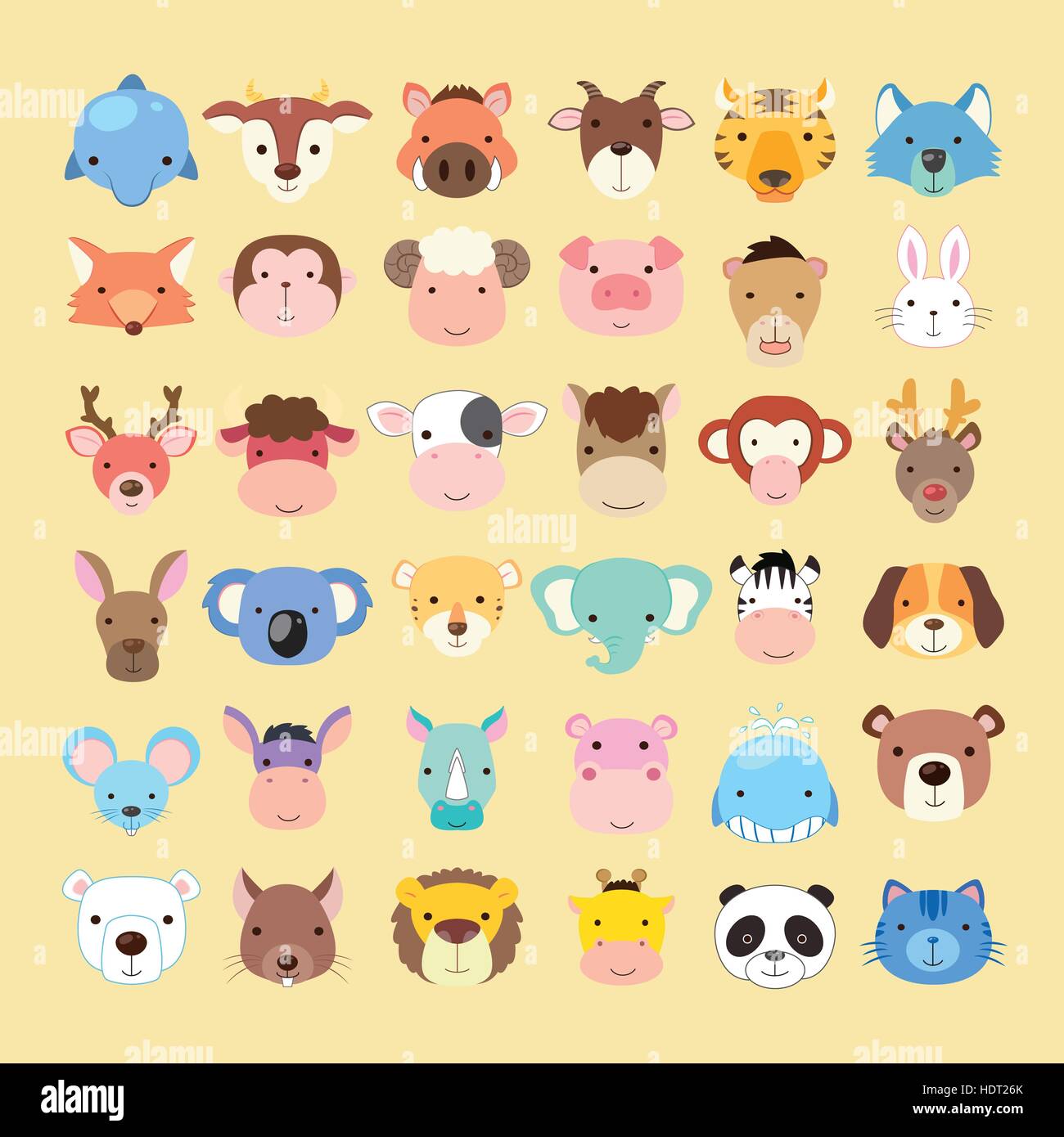 lovely animal heads collection set in flat style Stock Vector Image ...