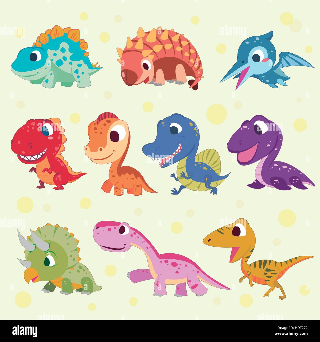 adorable cartoon dinosaur collections set in flat style Stock Vector ...