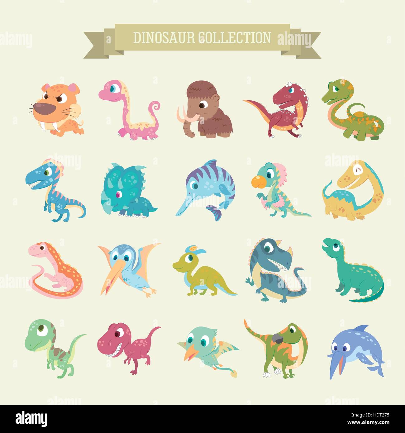 adorable cartoon dinosaur collections set in flat style Stock Vector ...