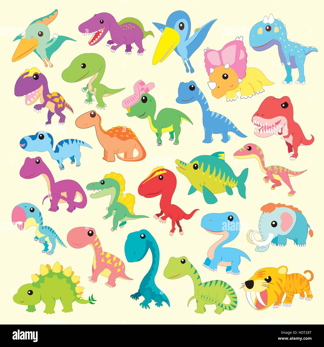 adorable cartoon dinosaur collections set in flat style Stock Vector ...