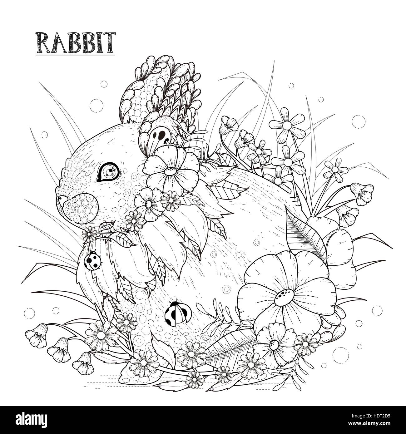 adorable rabbit coloring page in exquisite style Stock Vector Image ...