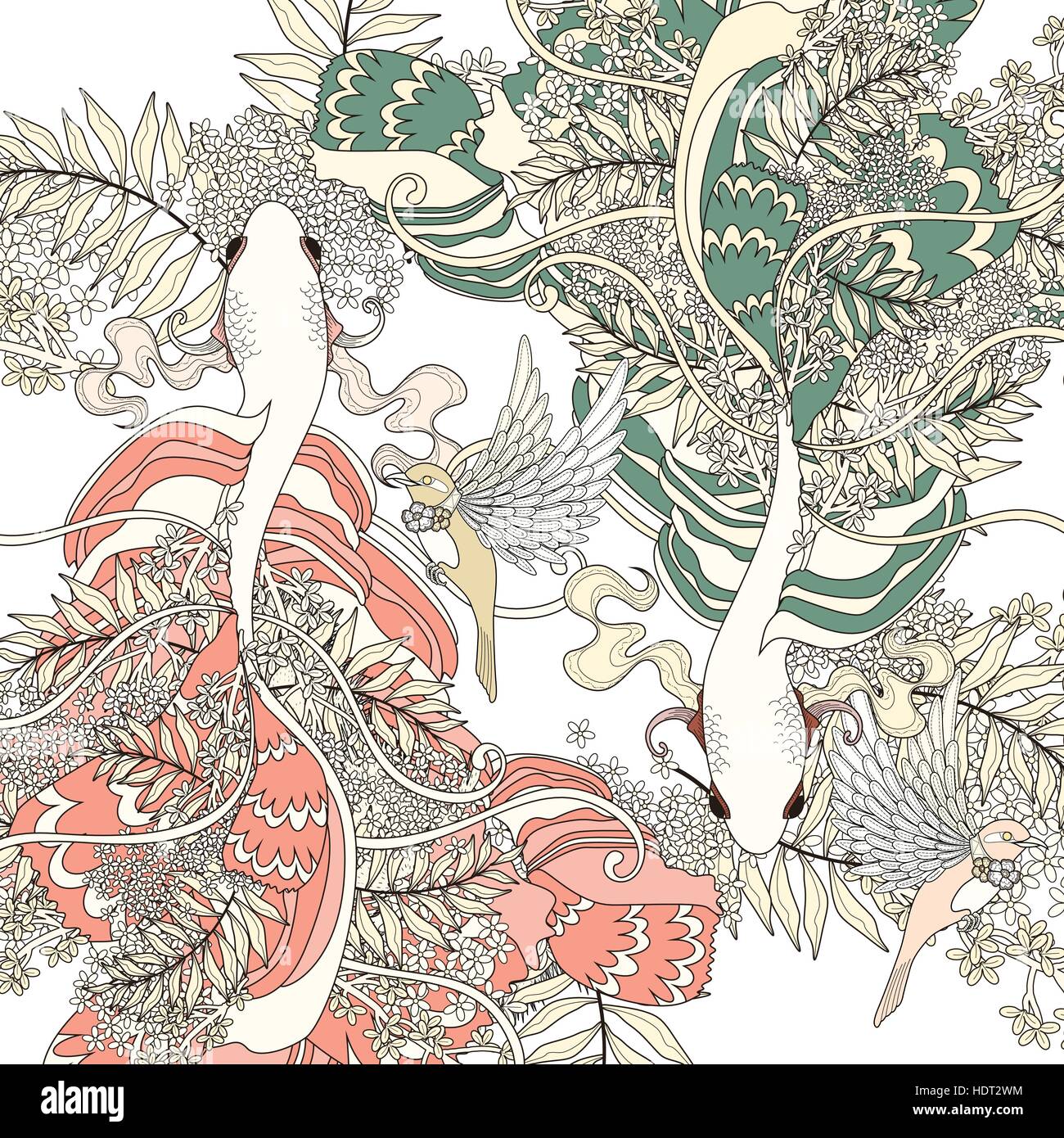 elegant fish coloring page with floral elements in exquisite line Stock ...