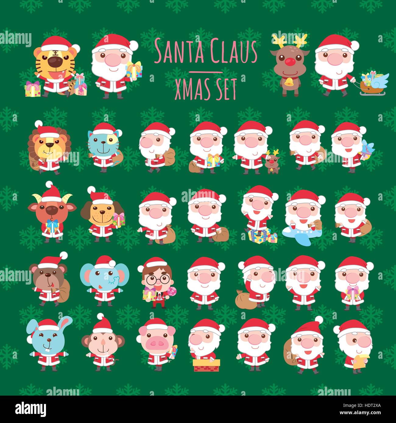 adorable Christmas Santa Claus collections set in cartoon style Stock ...
