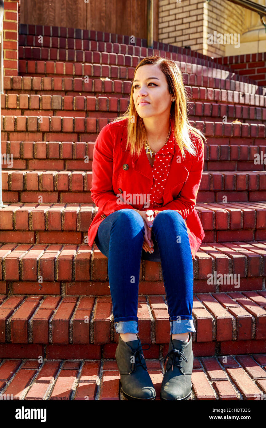 Young female college student relax on campus Stock Photo - Alamy