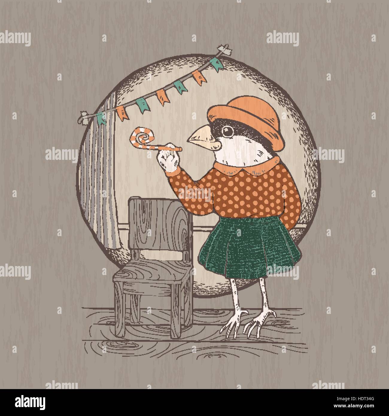vector illustration of hand drawn retro style lady bird Stock Vector ...