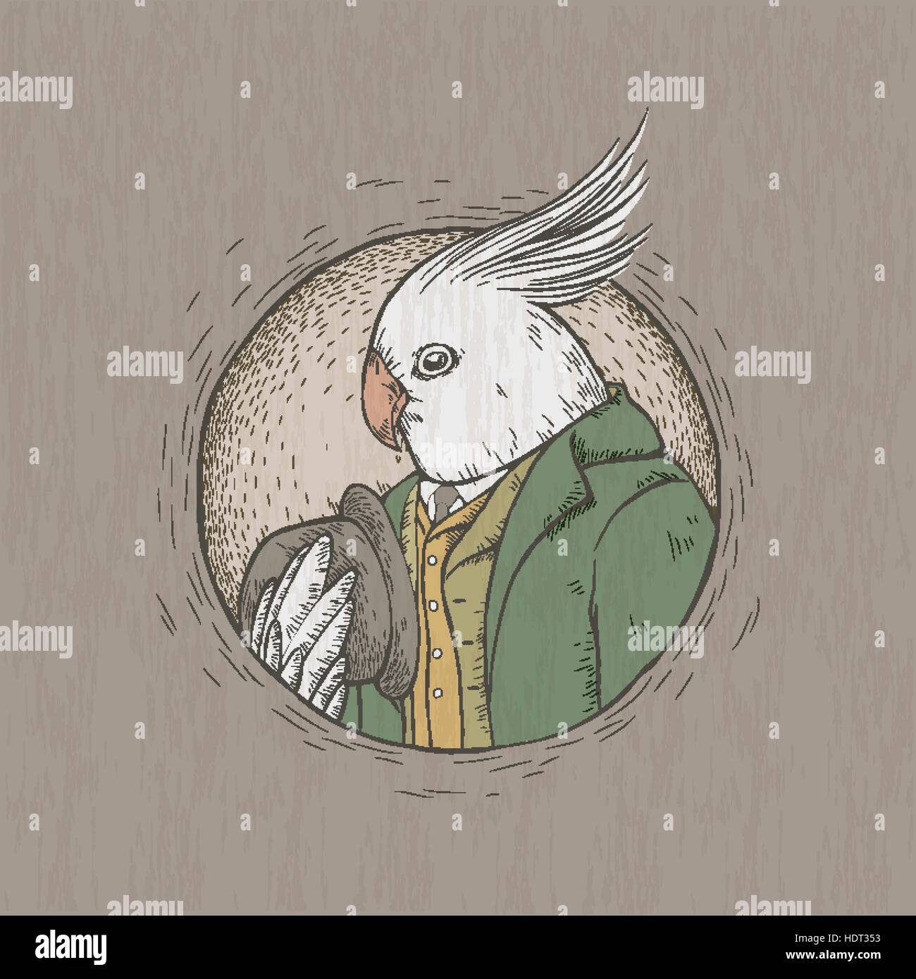 vector illustration of hand drawn retro style gentleman parrot Stock ...