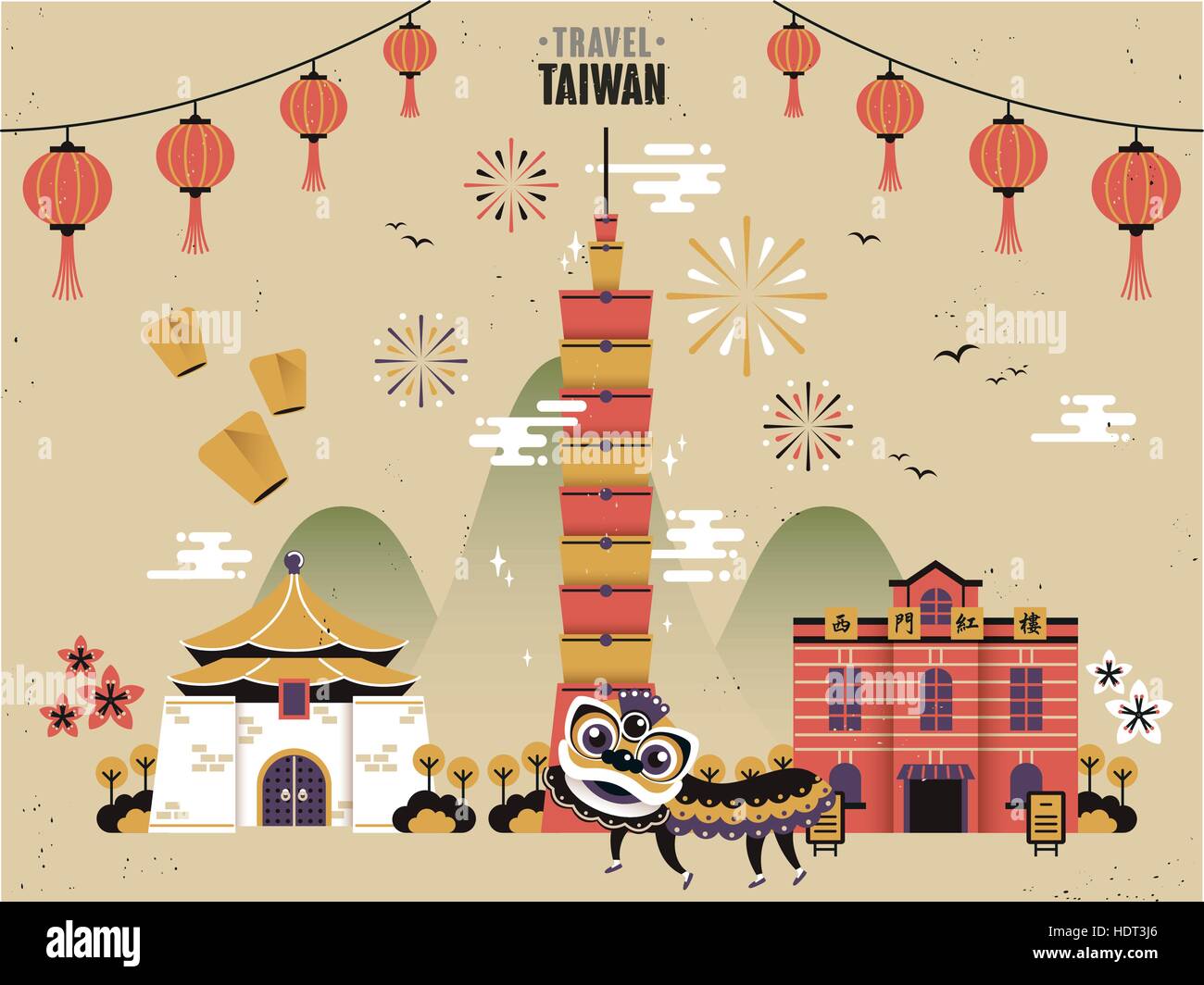 Taiwan cultural travel concept in flat design Stock Vector Image & Art ...