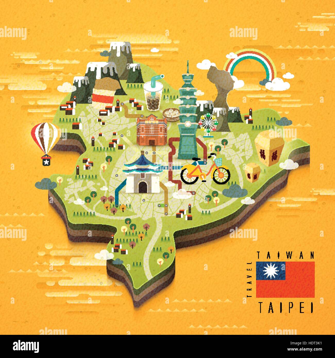 Taipei famous attractions travel map in flat design Stock Vector Image ...