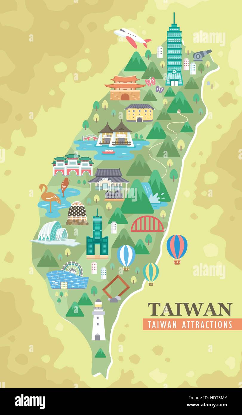Taiwan travel map design attractions hi-res stock photography and ...