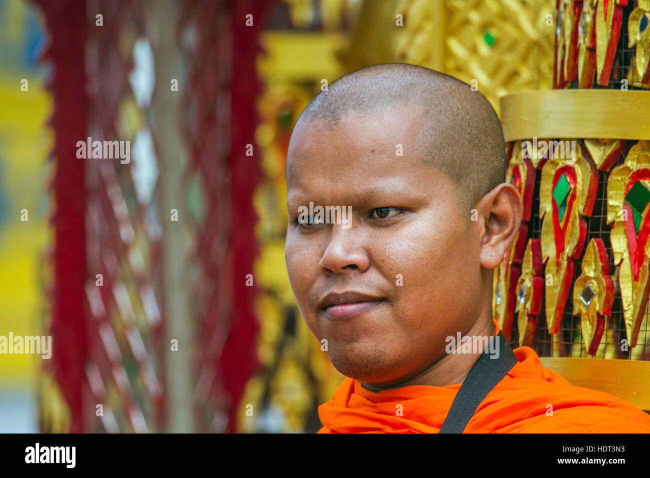 Thai buddhist monk during Awx Phansa, push boat buddha festival in ...