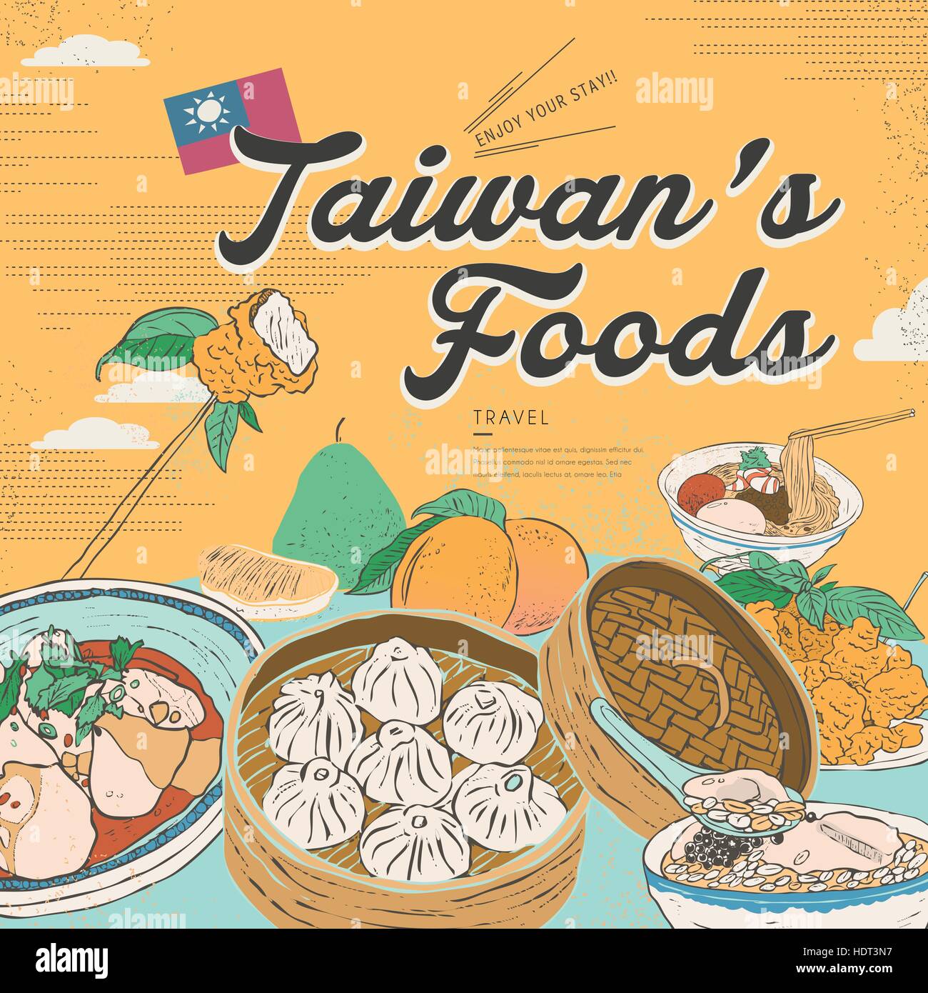 delicious Taiwan snacks collection in flat design style Stock Vector ...