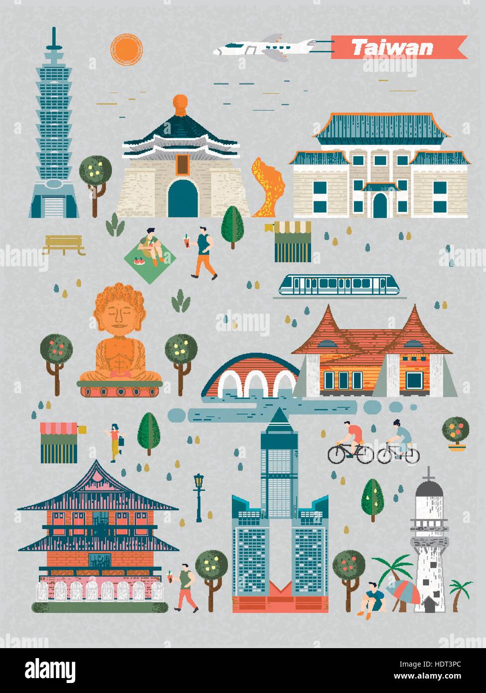 Taiwan travel concept - landmarks collection in flat design Stock ...