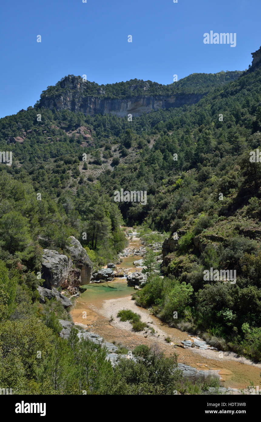 The river Embalsa is flowing in the green valley of the Prades ...