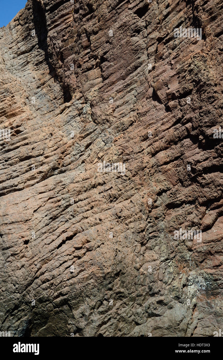 Volcanic rocky wall is photographed closely in the natural park ...