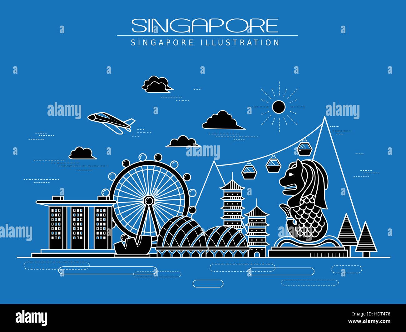 simplicity Singapore scenery poster design in line style Stock Vector ...