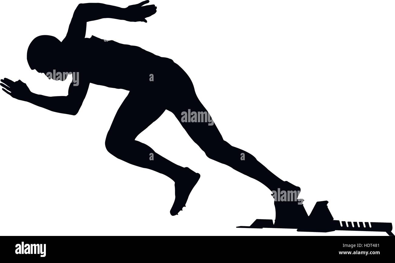 explosive start athlete runner in starting blocks. black silhouette ...