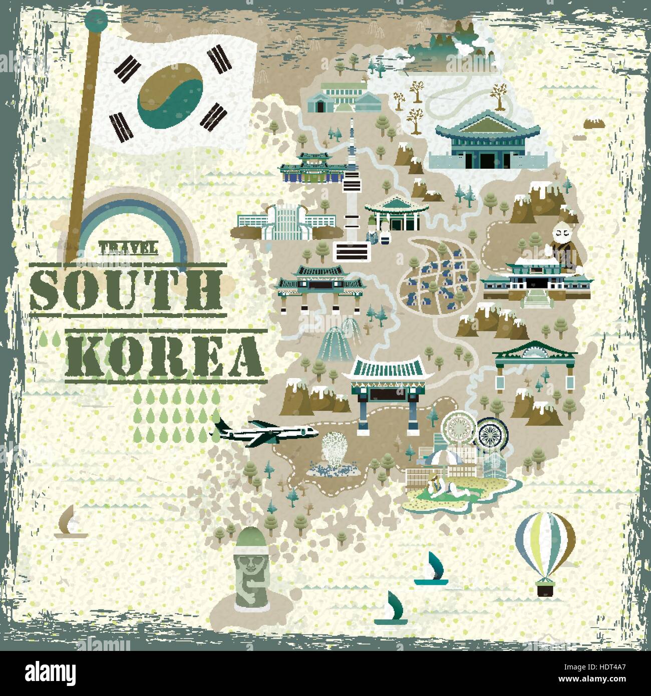 lovely South Korea travel map in flat style Stock Vector Image & Art ...