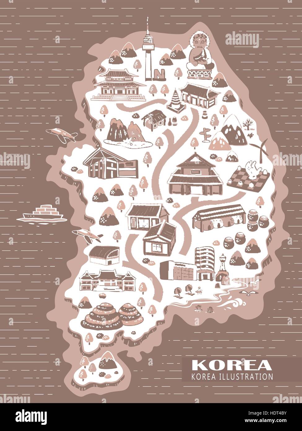 lovely Korea travel concept map in hand drawn style Stock Vector Image ...