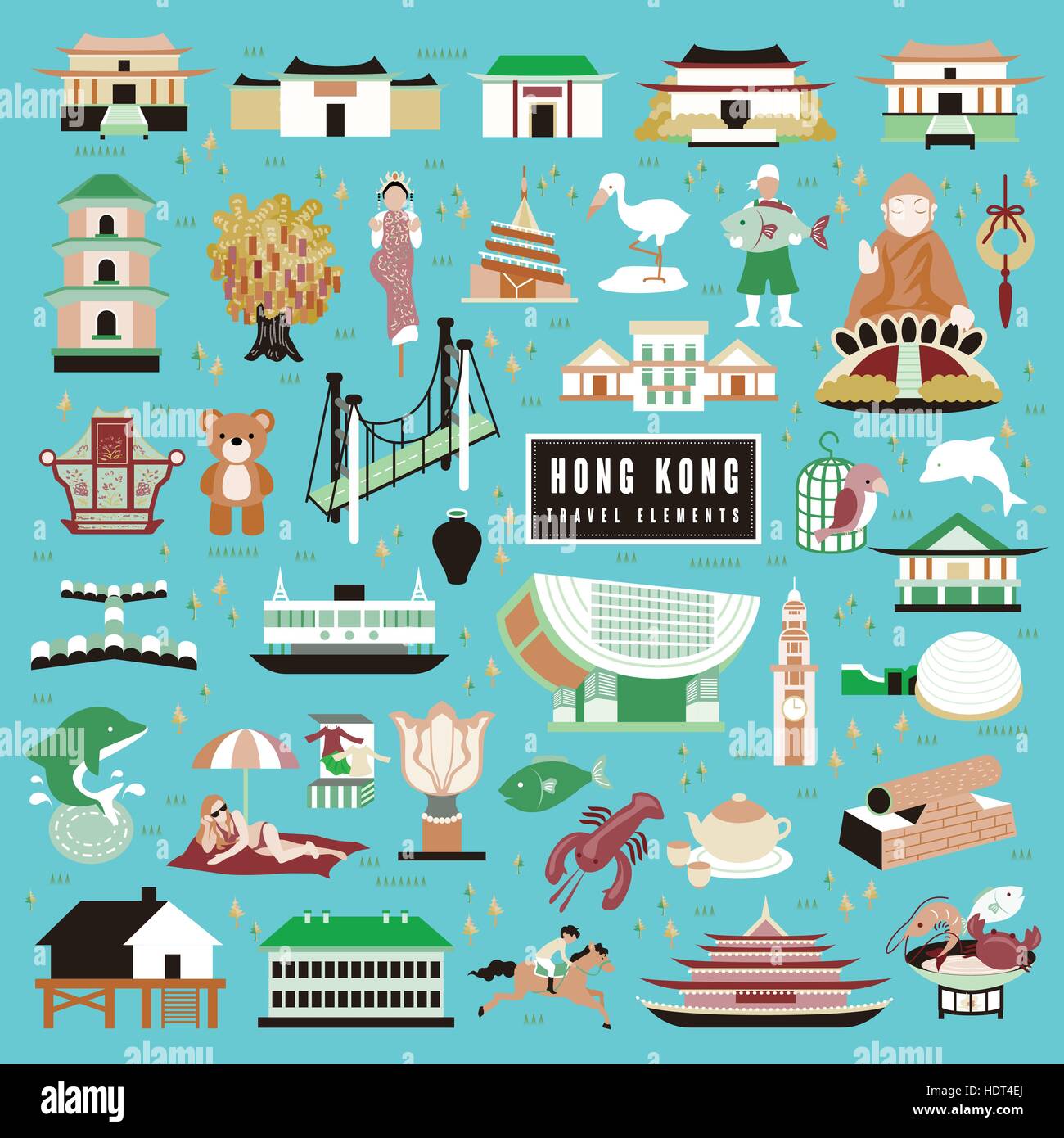 Hong Kong travel elements collection in flat design Stock Vector Image ...